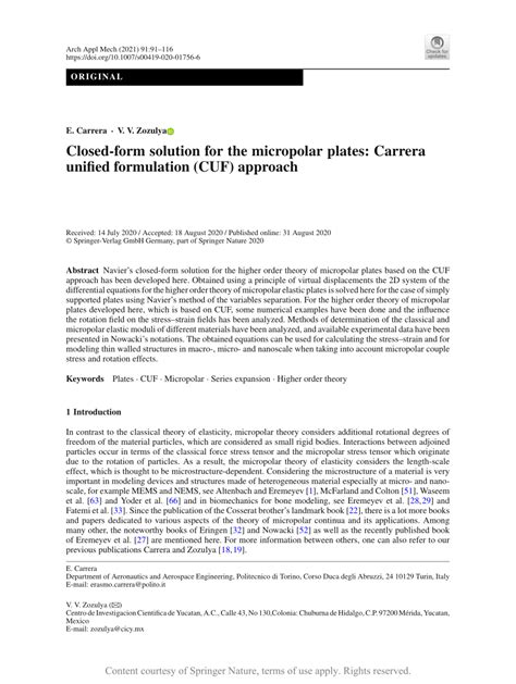 Closed Form Solution For The Micropolar Plates Carrera Unified Formulation Cuf Approach