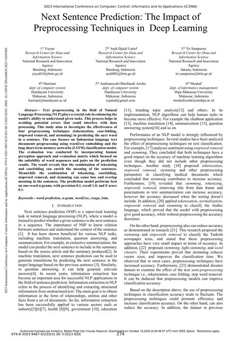 Pdf Next Sentence Prediction The Impact Of Preprocessing Techniques In Deep Learning