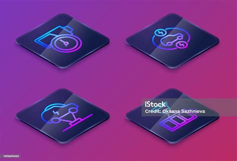 아이소메트릭 라인 배터리 충전 전기 자동차 및 를 설정합니다 파란색 사각형 버튼입니다 벡터 3차원 형태에 대한 스톡 벡터 아트 및 기타 이미지 Istock