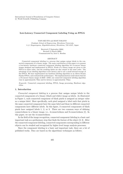 pdf low latency connected component labeling using an fpga