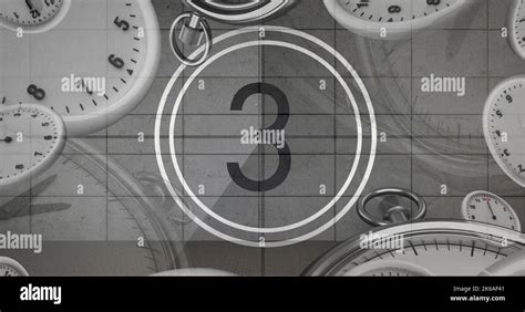 Image Of Number Three In Vintage Black And White Film Projector