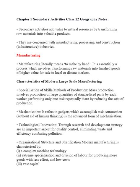 Chapter 5 Secondary Activities Class 12 Geography Notes Pdf