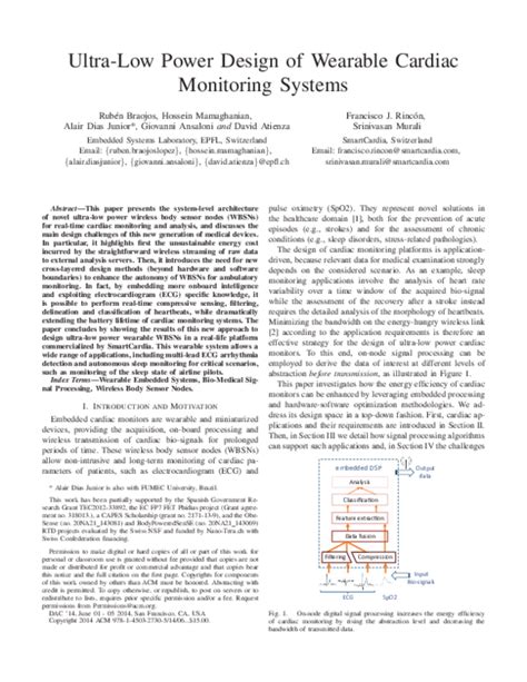 Pdf Ultra Low Power Design Of Wearable Cardiac Monitoring Systems