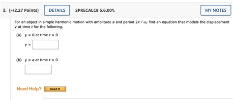 Solved For An Object In Simple Harmonic Motion With Chegg