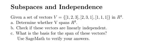 solved subspaces and independencegiven a set of vectors