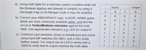 Solved A Using Truth Table For A Machine Control Condition