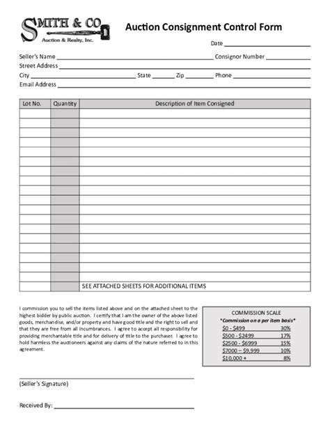 Fillable Online Auction Consignment Control Form Fax Email Print