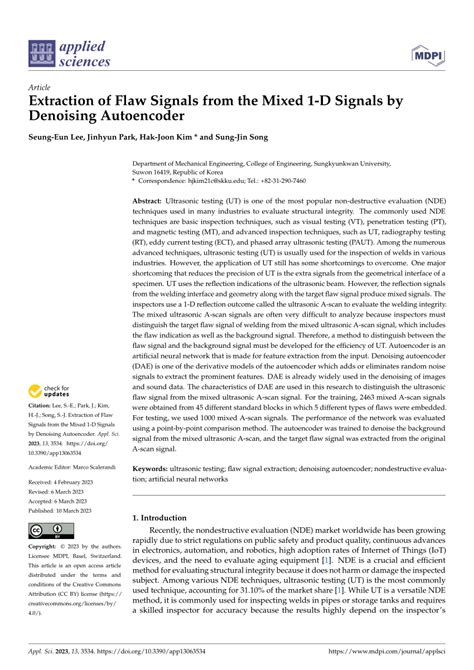 Pdf Extraction Of Flaw Signals From The Mixed 1 D Signals By Denoising Autoencoder