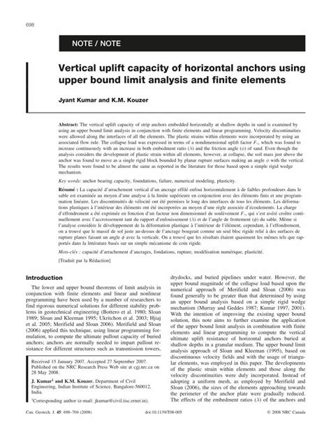 Pdf Vertical Uplift Capacity Of Horizontal Anchors Using Upper Bound
