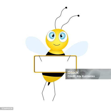 만화 귀여운 꿀벌 마스코트입니다 빈 테이블 메리 꿀벌 작은 말살 벡터 문자입니다 곤충 아이콘입니다 초대장 카드 벽지 학교 유치원을위한 휴일 템플릿 디자인 공간을 복사합니다
