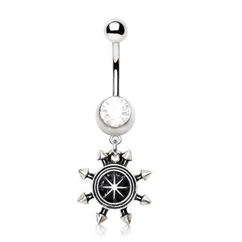 Spiked Nautical Compass Dangle Belly Button Ring Rebel Bod