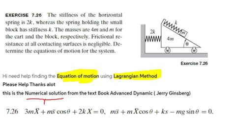 Solved Exercise 726 The Stiffness Of The Horizontal Spring