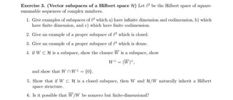 Exercise 3 Vector Subspaces Of A Hilbert Space H