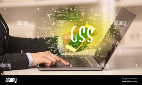 Hand Working On New Modern Computer With Css Abbreviation Modern