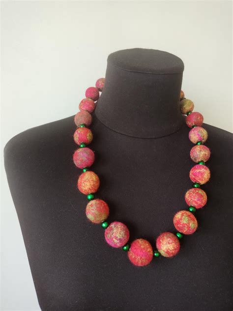 Felted Wool Ball Necklace Multicolor Merino Wool Textile Jewelry Etsy