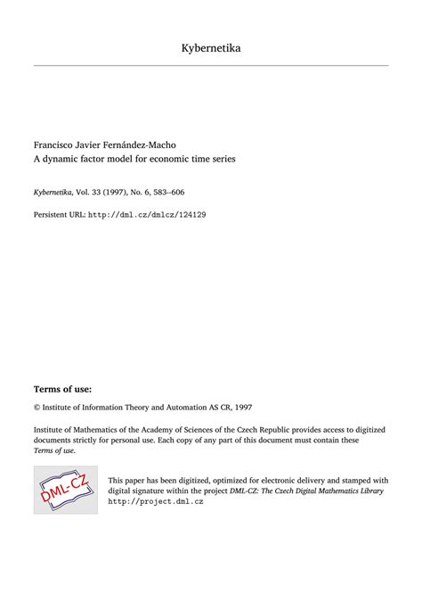 Pdf A Dynamic Factor Model For Economic Time Series