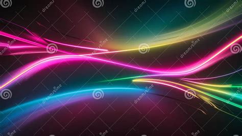 A Vibrant Abstract Image Of Neon Lights Swirling And Dancing Against A Dark Background Stock