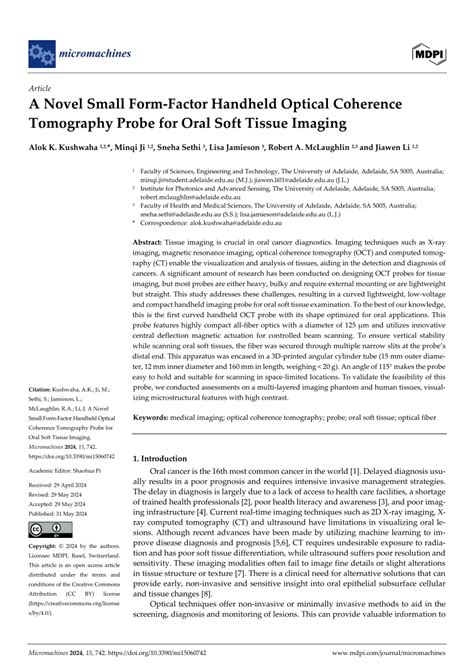 Pdf A Novel Small Form Factor Handheld Optical Coherence Tomography Probe For Oral Soft Tissue