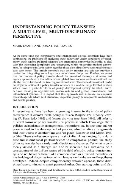 Pdf Understanding Policy Transfer A Multilevel Multi Disciplinary Perspective