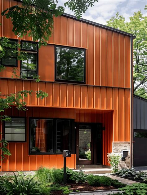 Home Exterior Ideas Modern House With Metal Siding And Orange Roofing Modern House With
