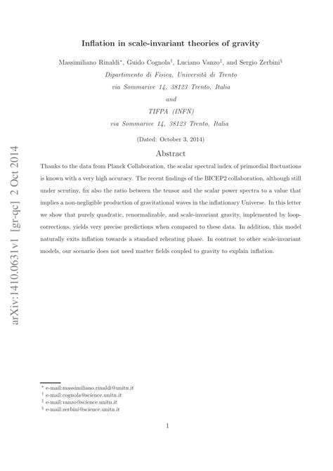 Pdf Inflation In Scale Invariant Theories Of Gravity