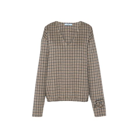 W 프라다 캐시고라 체크 탑 토바코 Prada Kream