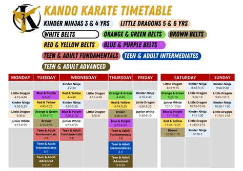 Timetable Classes Nunawading Kando Martial Arts