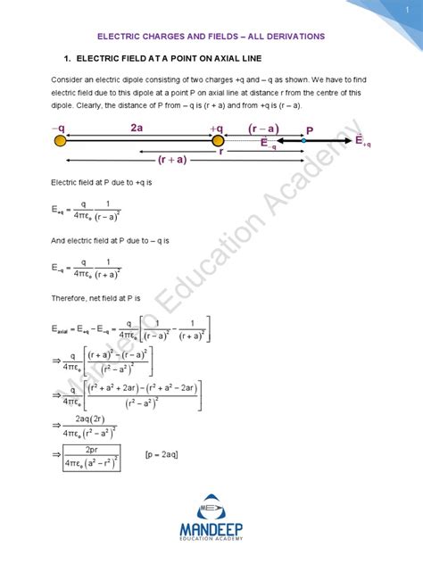 electric charges and fields all derivations pdf pdf