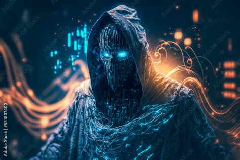 Ai Ghost Hacker Neural Network Wears Hooded Cloak Analyses Your Big Data Personal Banking