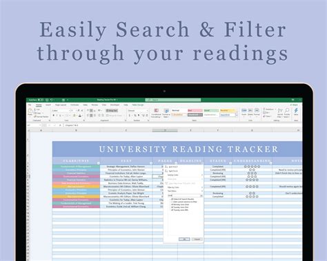 University College Reading Tracker Excel Spreadsheet Digital