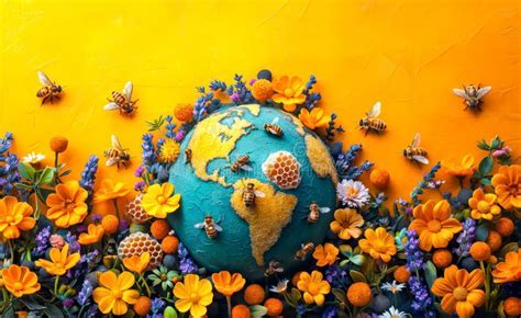 Abelhas Em Torno De Um Globo Floral Simbolizando A Biodiversidade