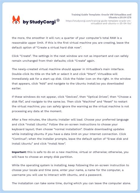 Training Guide Template Oracle Vm Virtualbox And Ubuntu V2004 Lts Free Essay Example