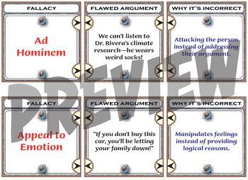 Critical Thinking Logical Fallacies Sorting Sets Rhetorical Traps Activity Fun