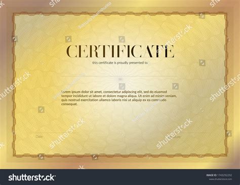 Horizontal Certificate Guilloche Watermark Vector Template Stock Vector