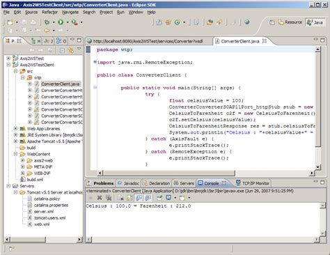 eclipse wtp tutorials creating bottom up web service via apache axis2