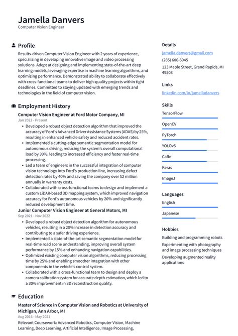 Uber Computer Vision Engineer Resume Examples Resumecat