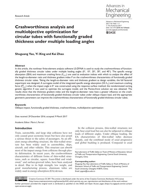 Pdf Crashworthiness Analysis And Multiobjective Optimization For Circular Tubes With