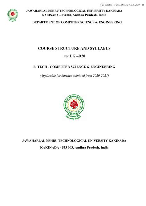 Cse Ug R20 Iv Years Course Structure Jawaharlal Nehru Technological University Kakinada