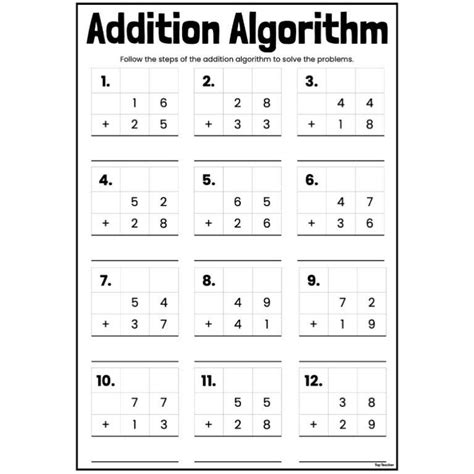 Addition Algorithm Worksheets Top Teacher