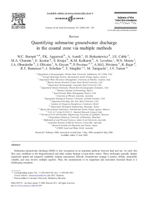 Pdf Quantifying Submarine Groundwater Discharge In The Coastal Zone