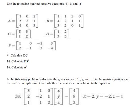 Solved Use The Following Matrices To Solve Questions Chegg