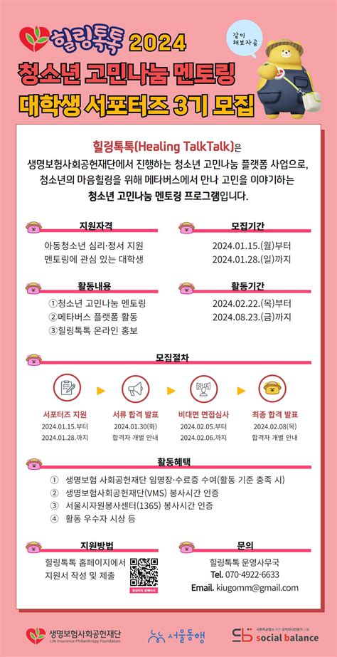 2024년 청소년 고민나눔 멘토링 힐링톡톡 서포터즈 3기 모집 공모전 대외활동 링커리어