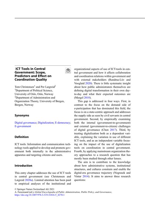 Pdf Ict Tools In Central Government Scope Predictors And Effect On Coordination Quality
