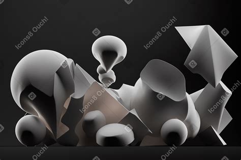 검정색 배경에 3d 기하학적 흰색 모양 Png Svg