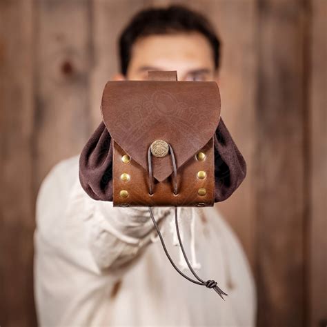 Medieval Small Leather Belt Pouch Handmade Suede And Smooth Leather