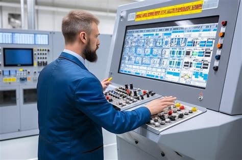 premium photo industrial engineer programming machine at control panel