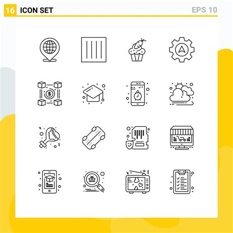 Mobile Interface Outline Set Of 16 Pictograms Of Blockchain Cursor Laundry Navigation Easter
