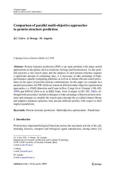 Pdf Comparison Of Parallel Multi Objective Approaches To Protein
