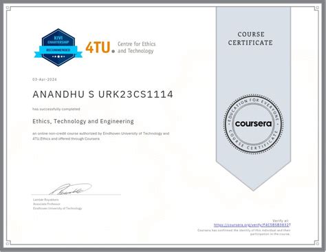successfully completed my ethics technology and engineering from