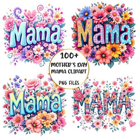 Floral Mama Png Clipart Bundle Mothers Day Designs Digital Download